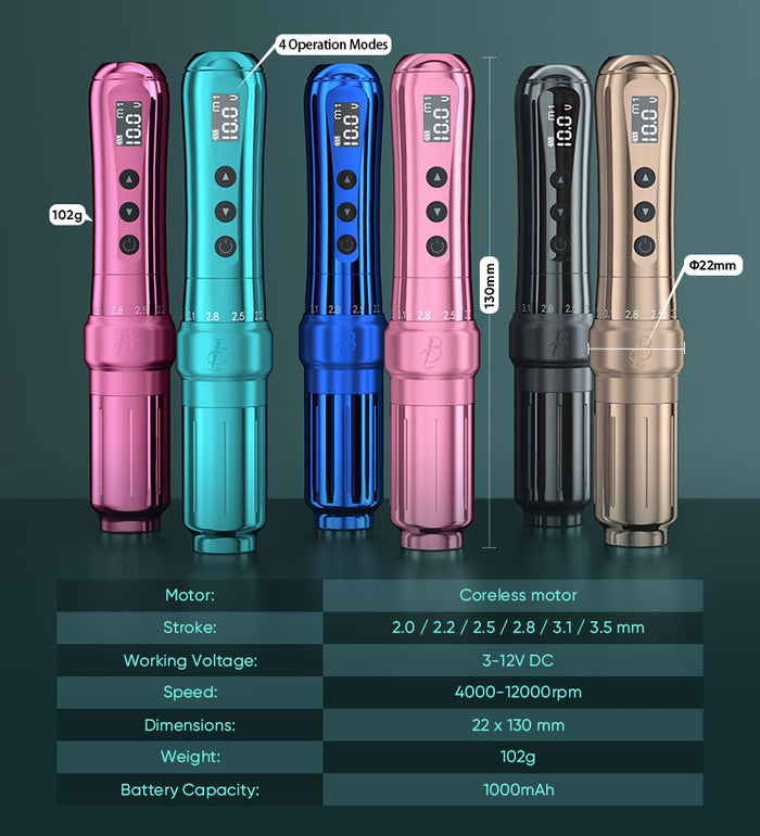 Wireless PMU Tattoo Machine Pen | 6 Stroke Options, All-Day Comfort