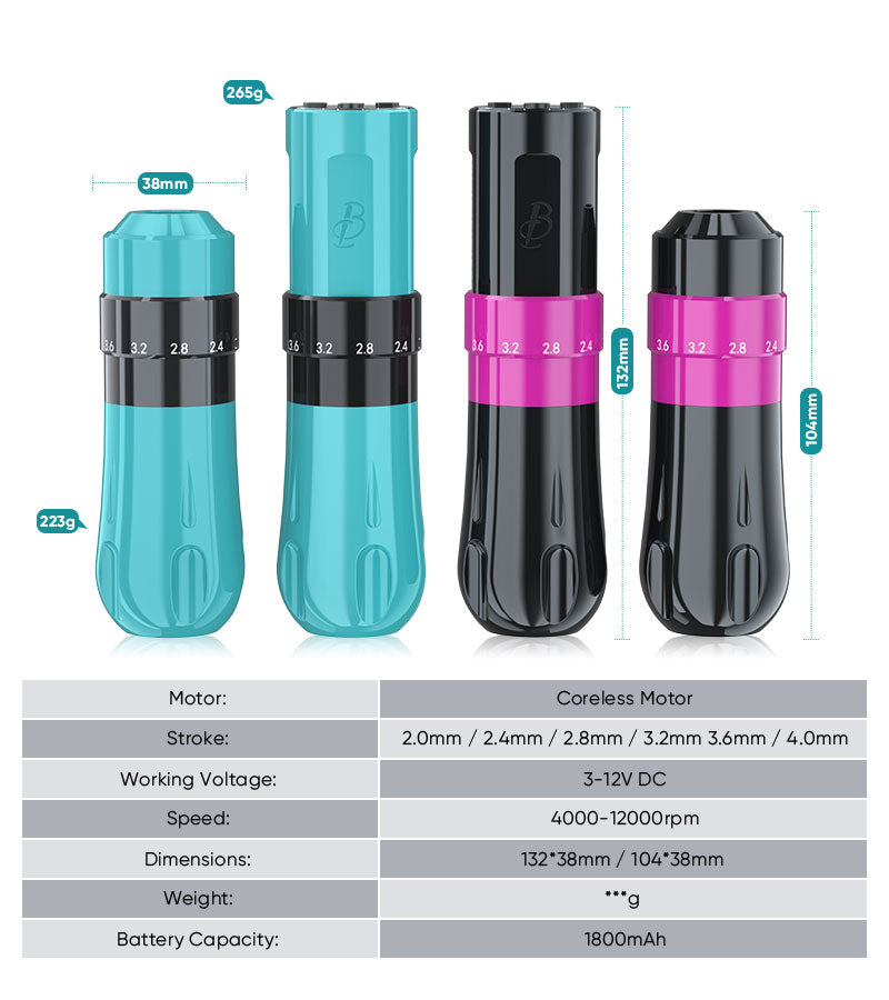 6 Stroke adjustable Thunderlordpower U7 Wireless tattoo Machine Pen - Biomaser